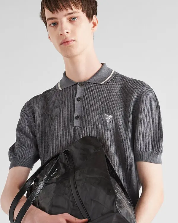 Prada Silk And Cotton Polo Shirt - Lead Gray | Editorialist
